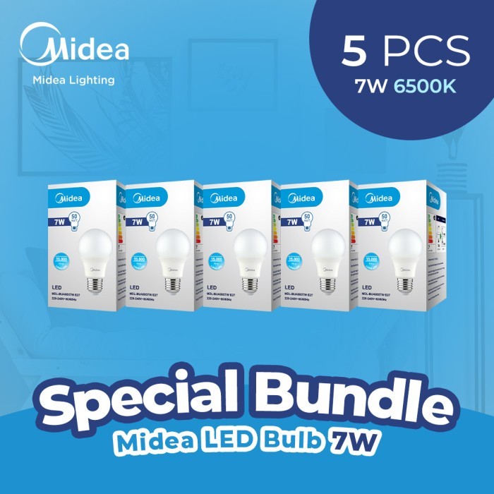 PUTIH [Bundle] Midea LED Bulb Lamp 7 Watt 6500K - White - Cool Daylight ...