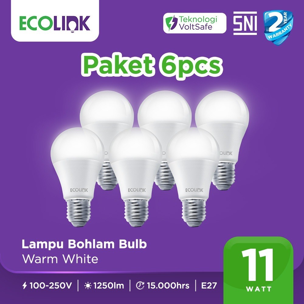 Ecolink LED Bulb Warm White 11 Watt Light Bulb Package of 6Pcs | Shopee ...