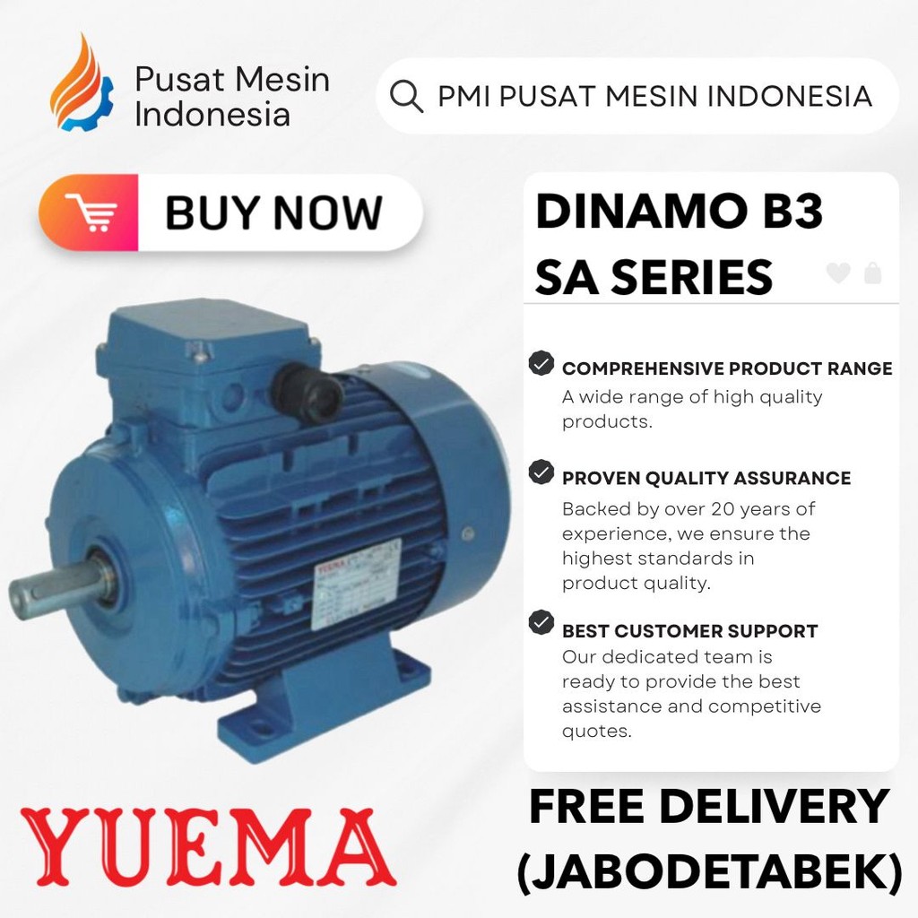 ELEKTRO MOTOR YUEMA SA 4P 0,75KW 1HP 3PHASE 380V B3/ DYNAMO ELECTRIC ...