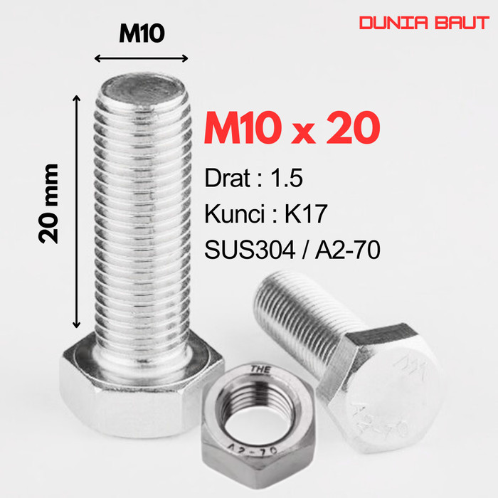 M10x20 Stainless Hex Bolts - Hexagon Bolts 10X20 / M10 X 20 / 10 X 20 SS304 / SUS304 / A2-70 ...