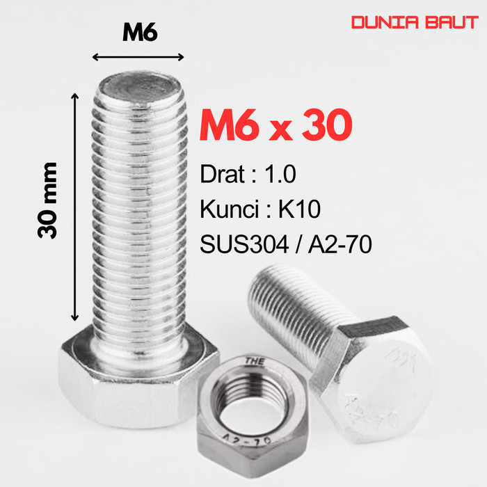 M6x30 Stainless Hex Bolts - 6X30 / M6 X 30 / 6 X 30 SS304 / SUS304 / A2 ...