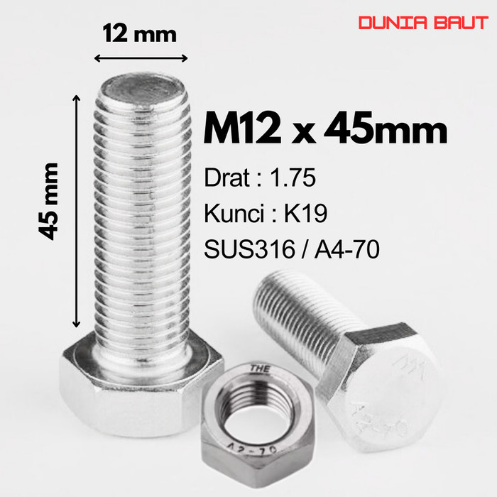 Ss316 Stainless Hex Bolt M12X45 - Hexagon Bolt 12X45 / M12 X 45 / 12 X ...