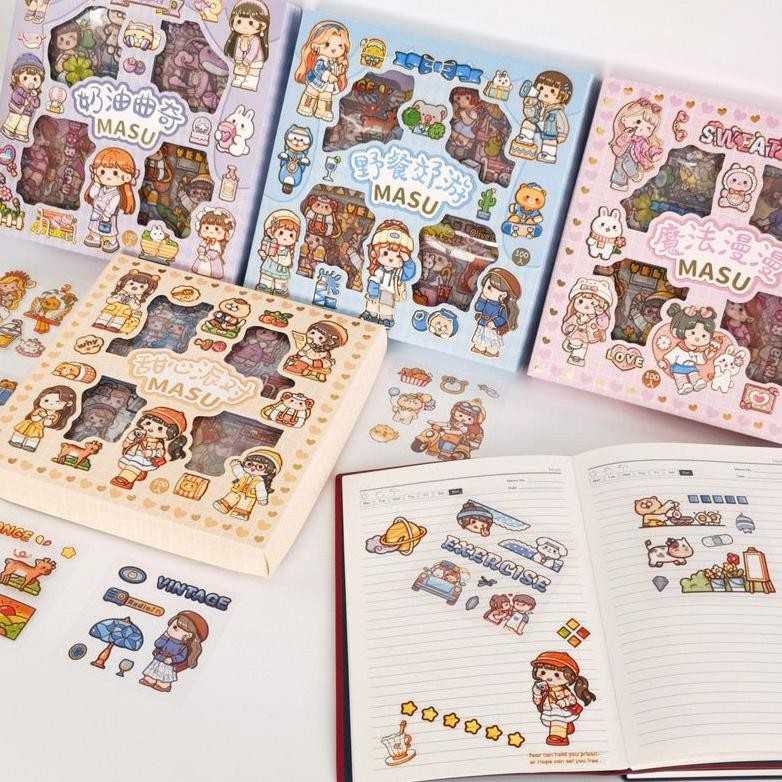 Aw-96 STICKER SET MASU CONTENTS 100 waterproof journal stickers pvc ...