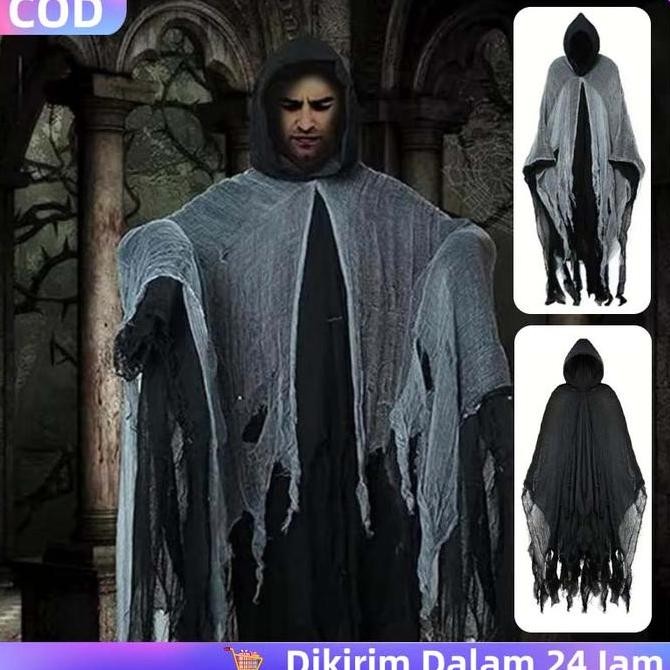 Halloween Cloak Adult Ghost Costume 150cm Long Ghost Costume Black ...