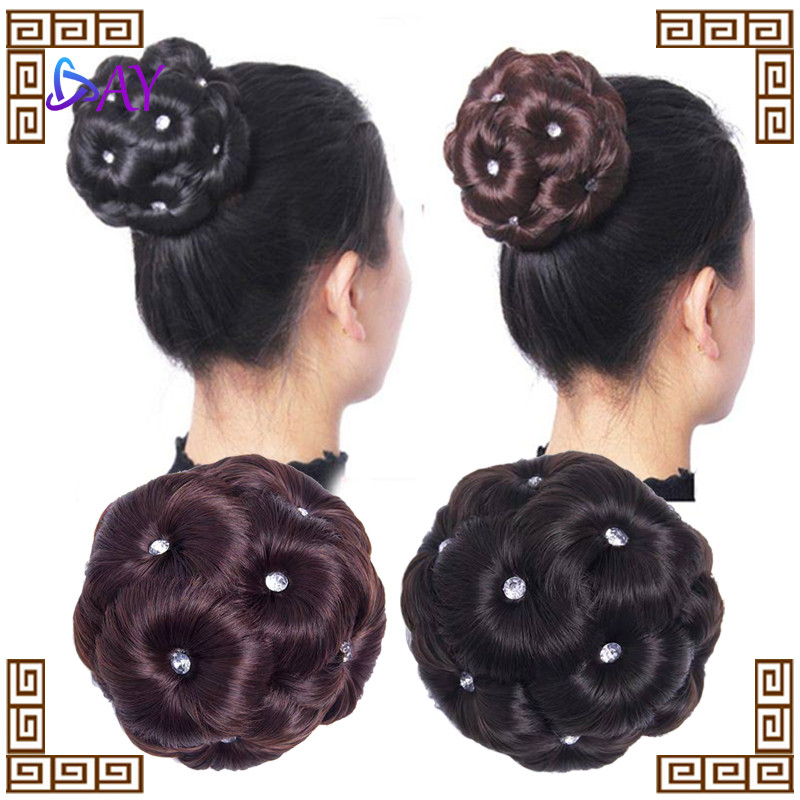 Premium Instant Bun Wig with 9 Flowers for Elegant and Luxurious Modern ...