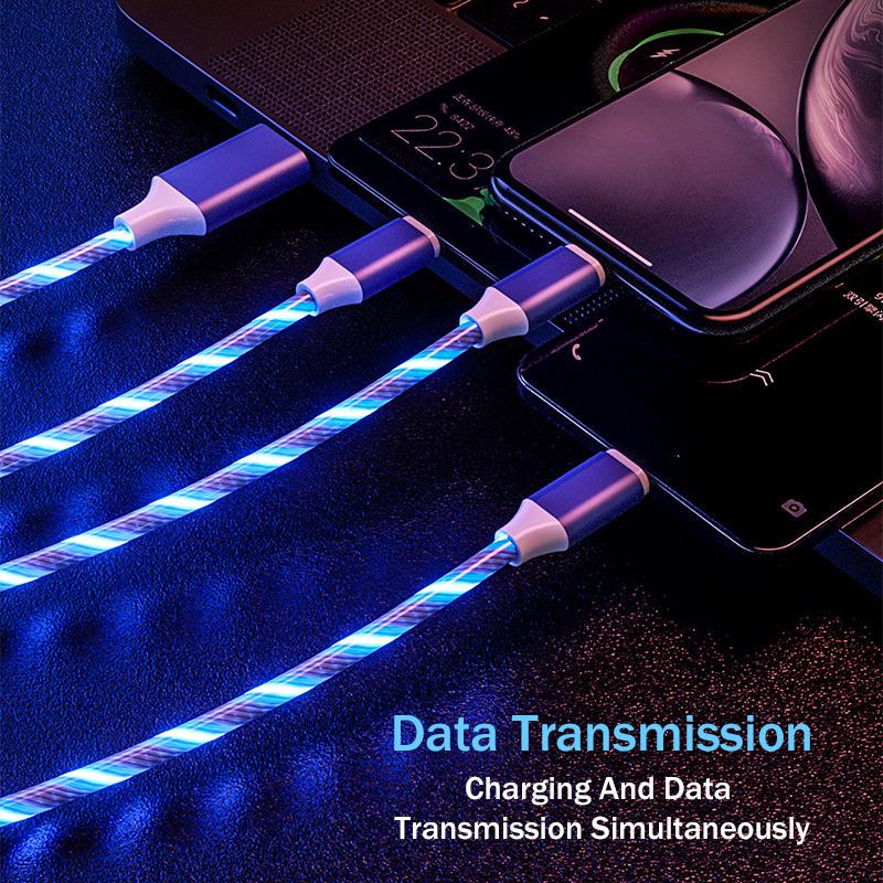New Arrive 2Meter 3 In 1 LED Flowing Light USB Cable 1.2M Fast Charging ...