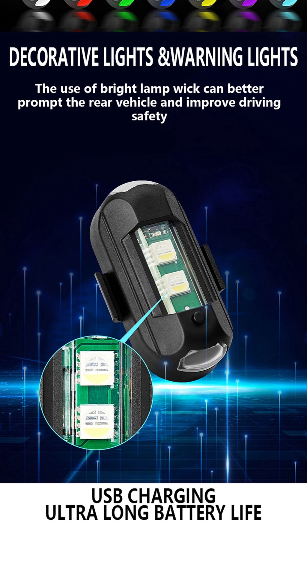 7 Color Magnetic remote control Rechargeable Flashing Aircraft Light For motorcycle Bike Tail ...