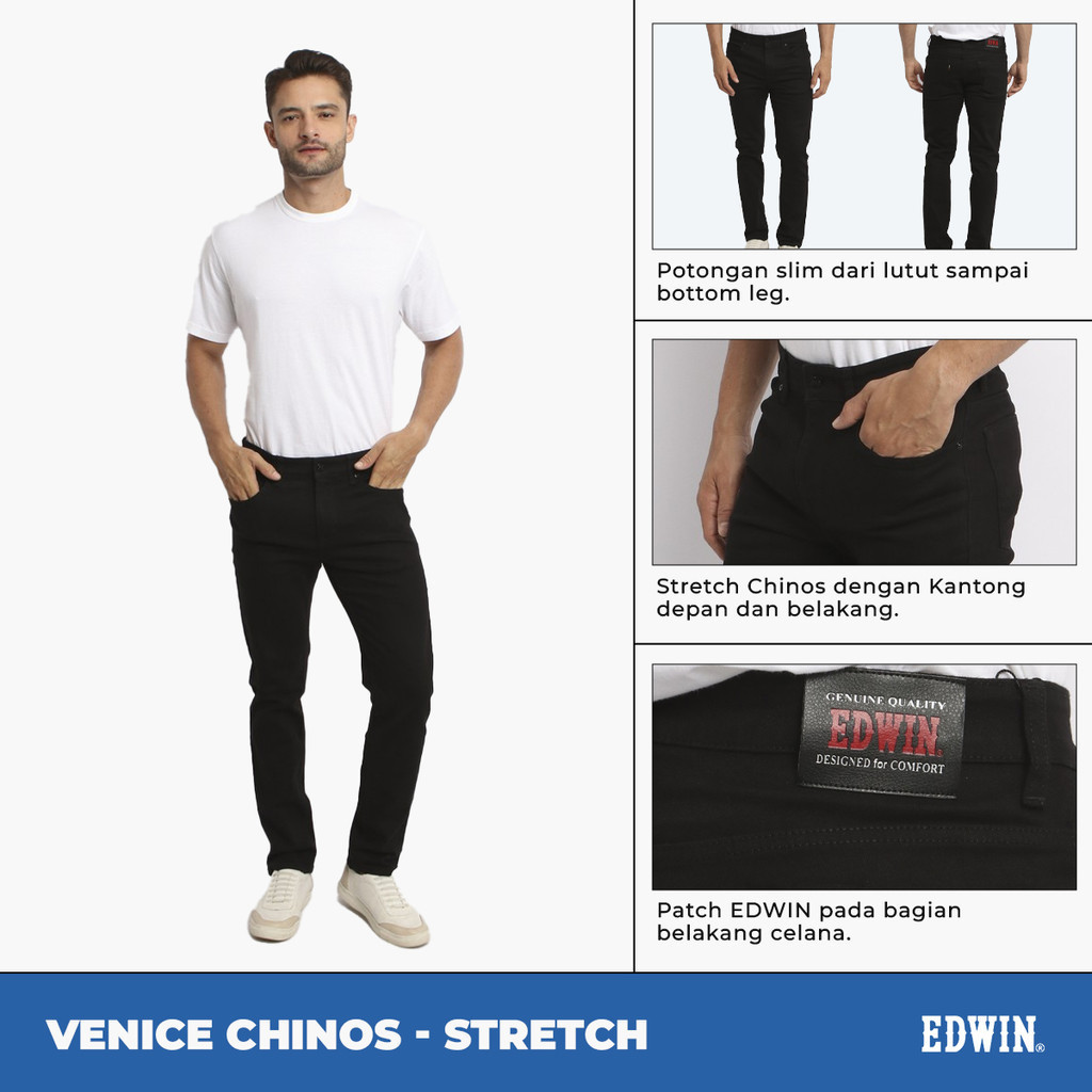 Edwin Jeans - VENICE BLACK Men's Jeans Chinos Bottom Man Long Pants ...