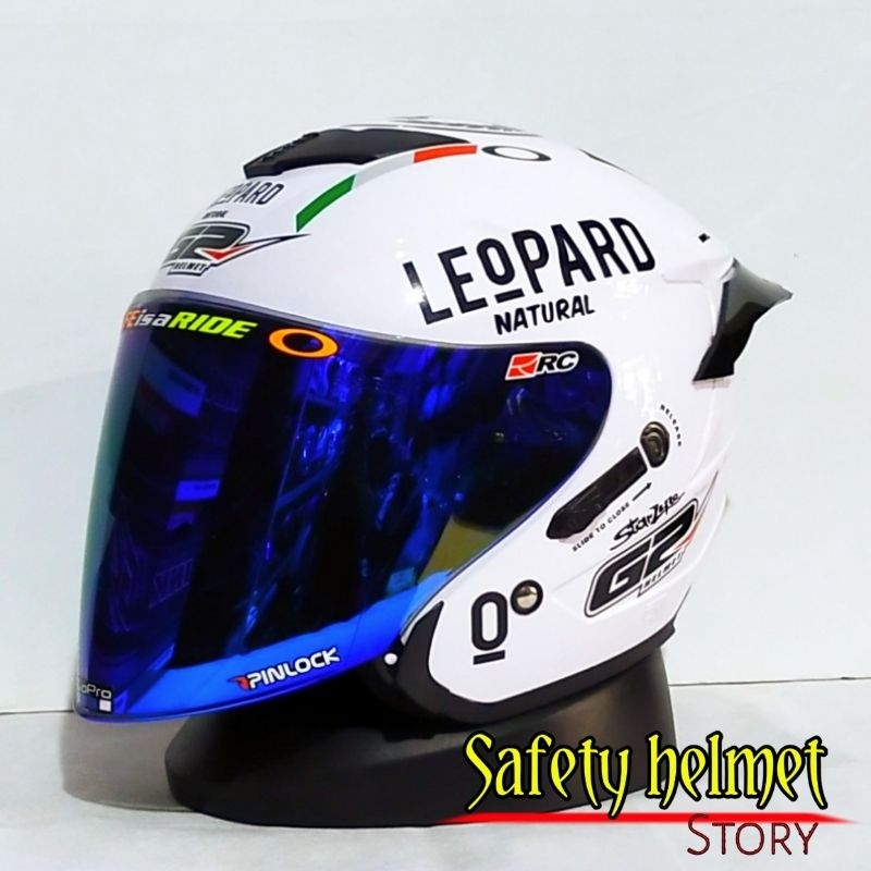 G2 Optimax Solid White Half Face Helmet Modified Handsome Leopard ...