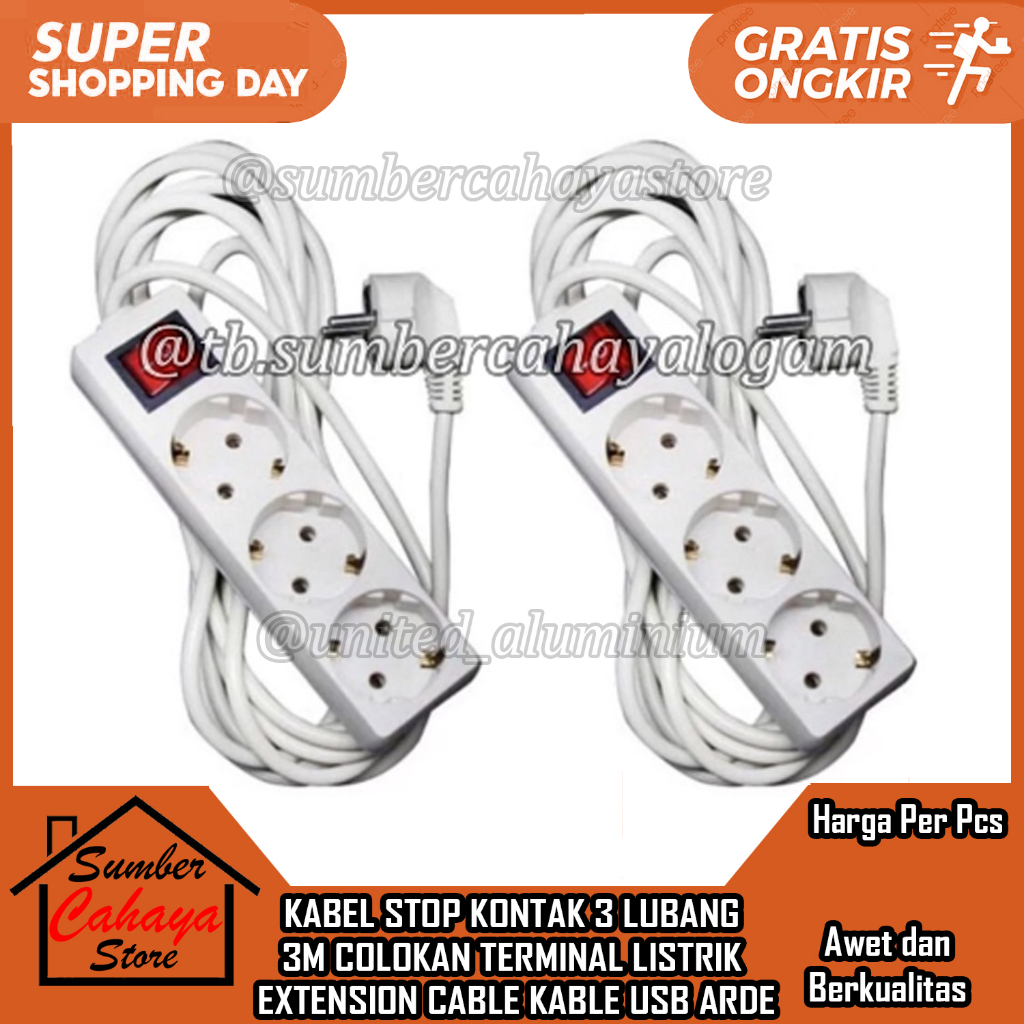 Electrical PLUG CONTACT STOP 3 HOLES CABLE LENGTH 3M SNI BRASS ON OFF ...