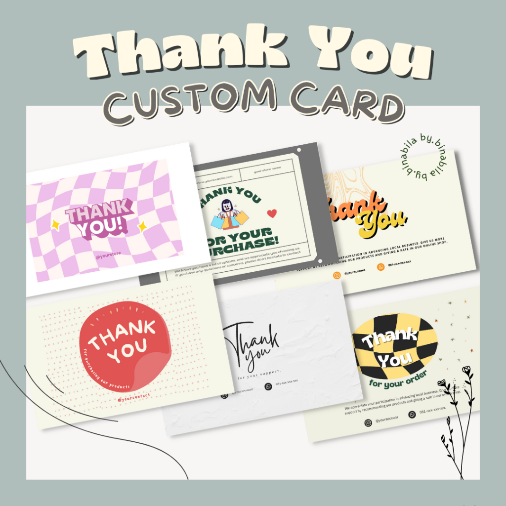 Thank You Card Custom | Greeting Card Thanks Card Katru Name | Shopee ...