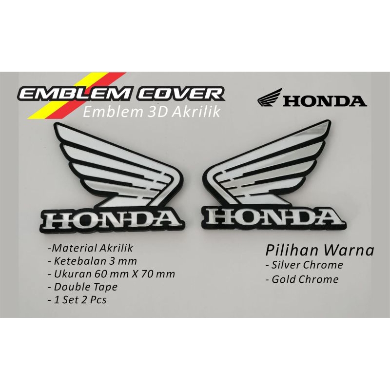 Honda silver acrylic wing embossed Emblem / silver honda wing logo ...