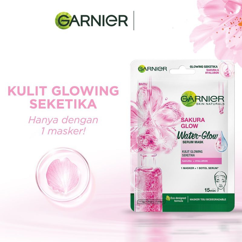 Garnier Sheet Mask Sakura Glow || Garnier Water glow serum mask ...