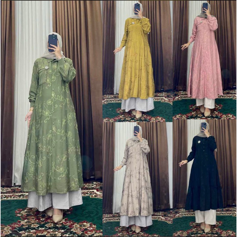 Fatin Midi Dress | By Medina | Premium Embroidery Linen Material (Full ...