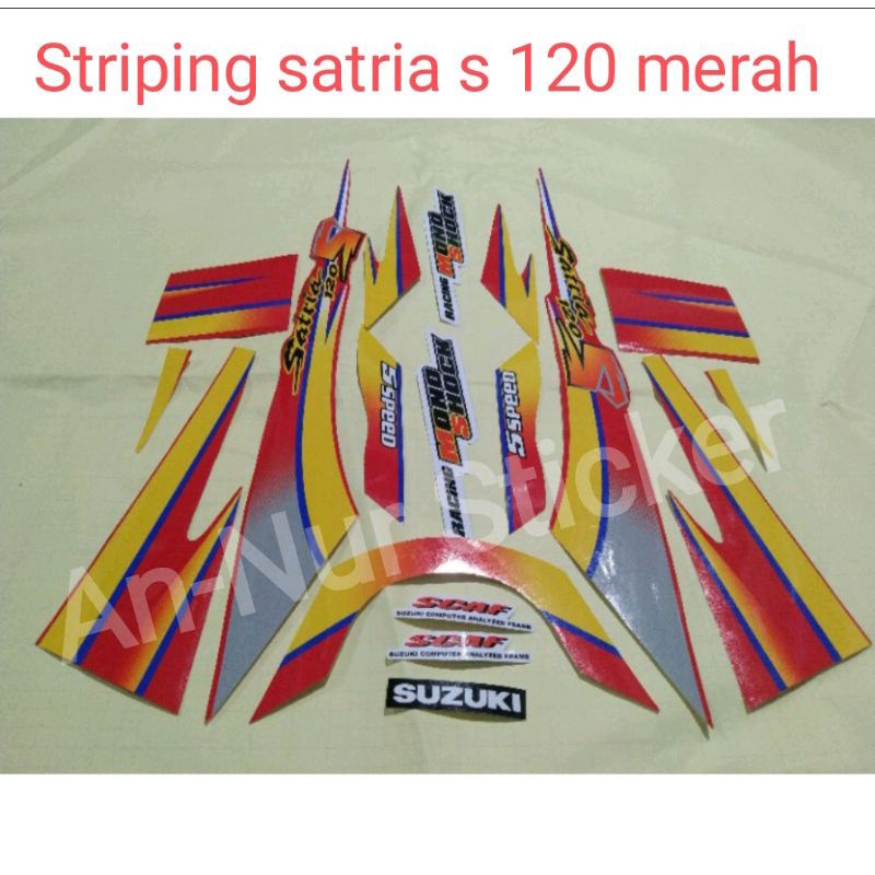 MERAH Satria 120s striping sticker Lis satria s120 98 red varnish ...
