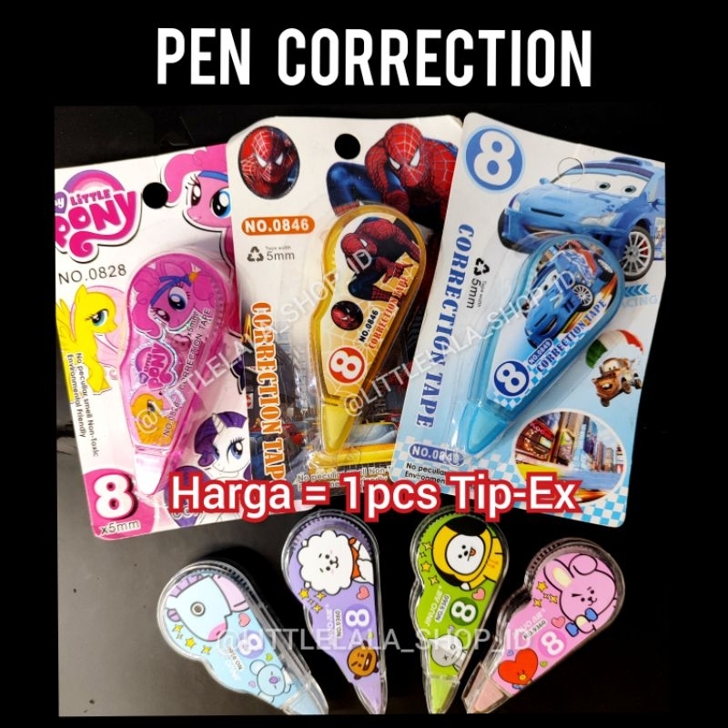 Tip-ex Cute characters BTS, Unicorn, Hellokitty, Spiderman tip ex ROLL ...