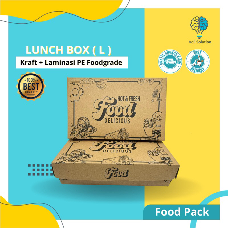 (1 Pack = 50 pcs) LAMINATED Paper lunch Box Size L / Food Dus / Food ...