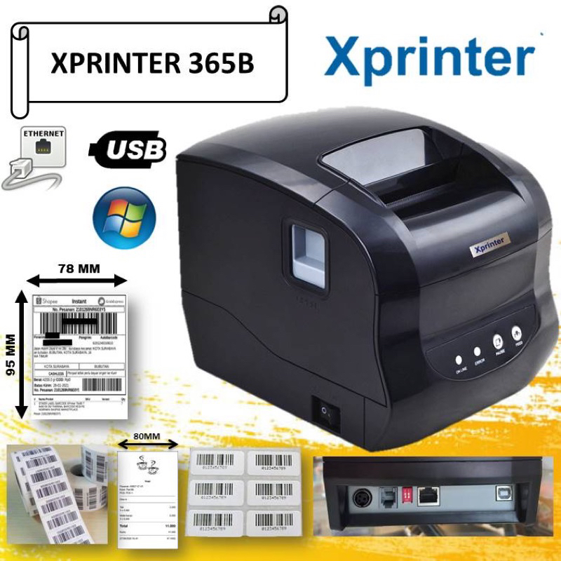 Thermal XPRINTER 365B USB LAN PRINTER BARCODE STRUK 80MM PRINT LABEL ...