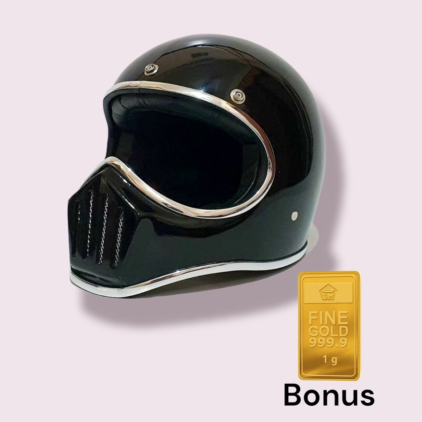 HITAM Cakil BANDIT RETRO CUSTOM Helmet GLOSSY Black (FREE Pure Gold ...