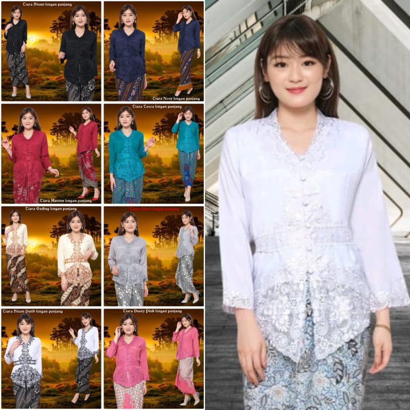 KATUN Korean Silky Cotton Long Sleeve Encim Kebaya Combination of ...