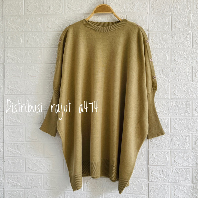 Ocha OVERSIZE KNITTED TOP WOMEN'S KNITTED KALONG DRESS BUTTON MOTIF ON ...