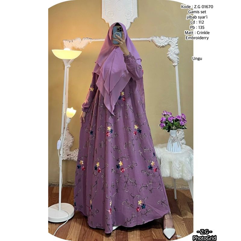 The Newest SET Of Hijab gamis CRINKLE Embroidery Embroidery SET Of Hijab premium Material Under ...