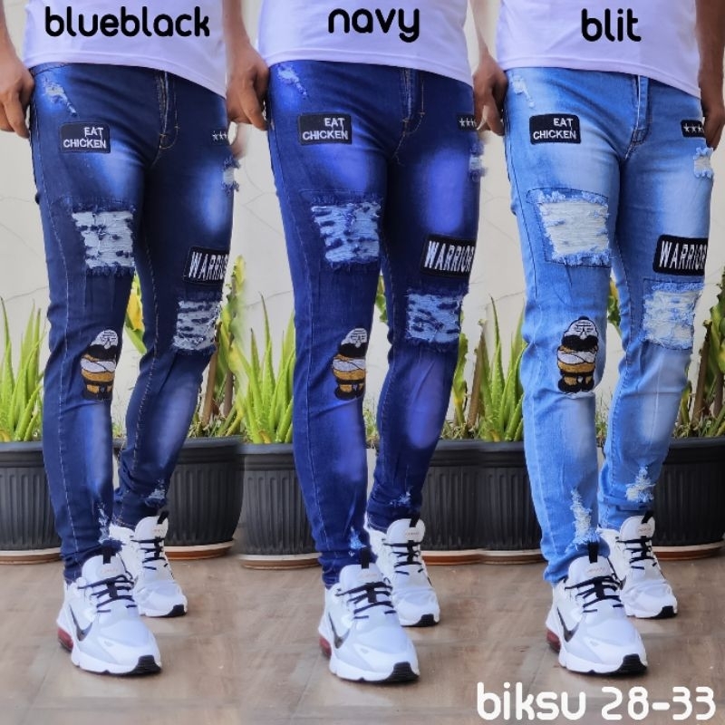 Men's Long Ripped Jeans Slim Fit Skinny Ripped Stretchy Original Denim ...