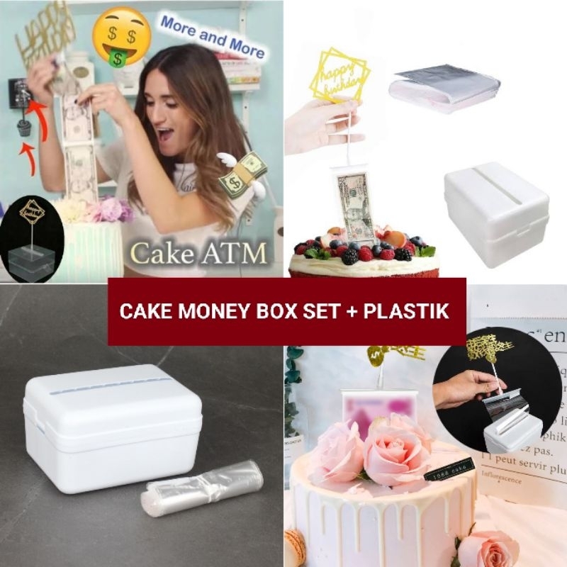 Cake MONEY BOX SET FREE TOPPER HBD SMALL MONEY BOX CAKE ATM PULL MONEY ...