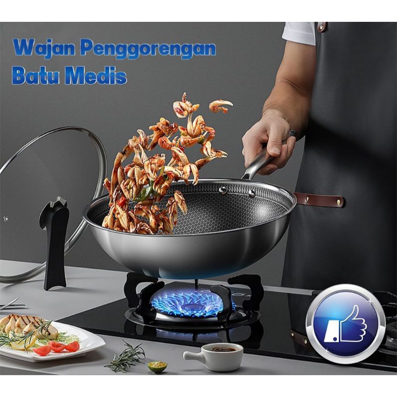 32cm Stainless Steel Non-Stick Frying Pan Teflon Cooking Pot Handle ...