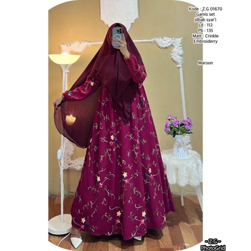 The Newest SET Of Hijab gamis CRINKLE Embroidery Embroidery SET Of ...