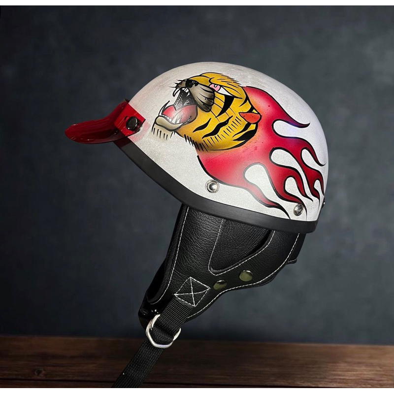 Chip Japanese Tiger Flame Handpainted Side - Helmet Custom Chopper ...