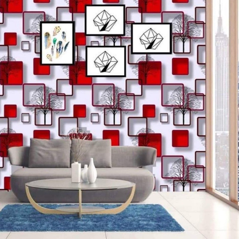 MERAH Red 3D Square Wallpaper Wall Wallpaper 8m, to 9m Width 45cm ...