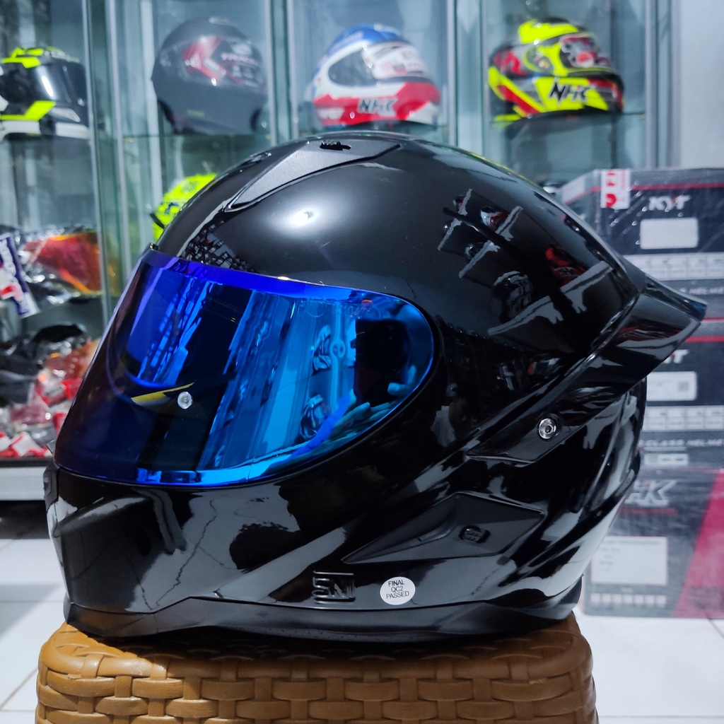 Snail FFS1 SOLID BLACK GLOSSY FULL FACE VISOR IRIDIUM BLUE HELMET ...