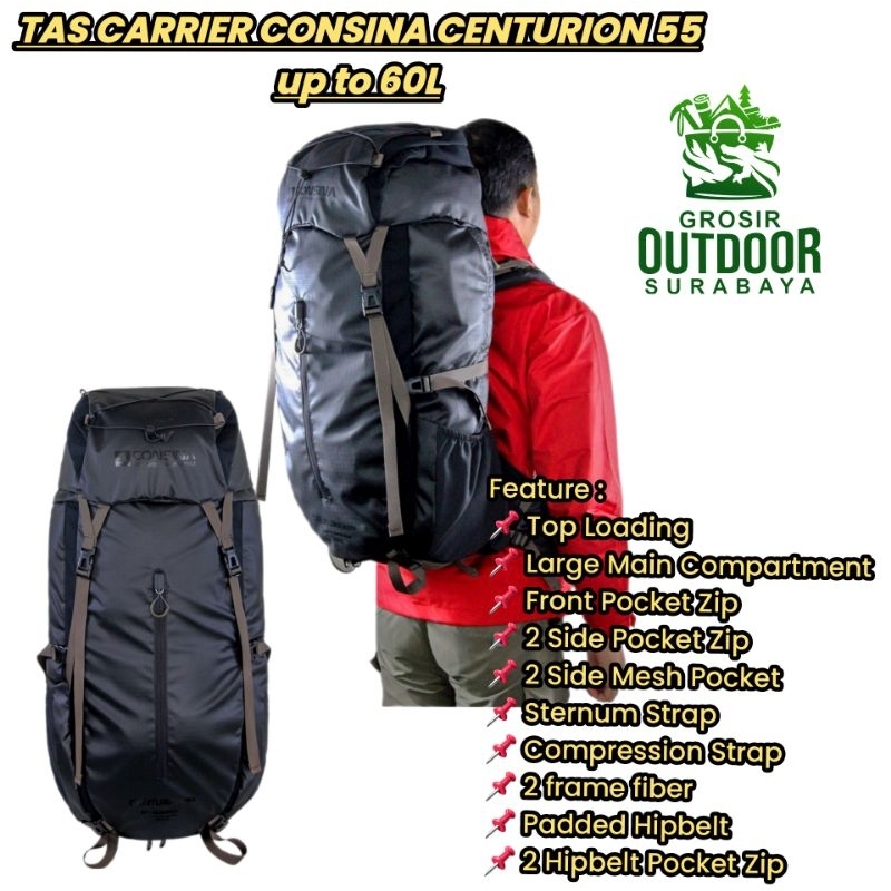 Consina CENTURION CARRIER BAG 55 up to 60 Ltr Latest Series Black ...