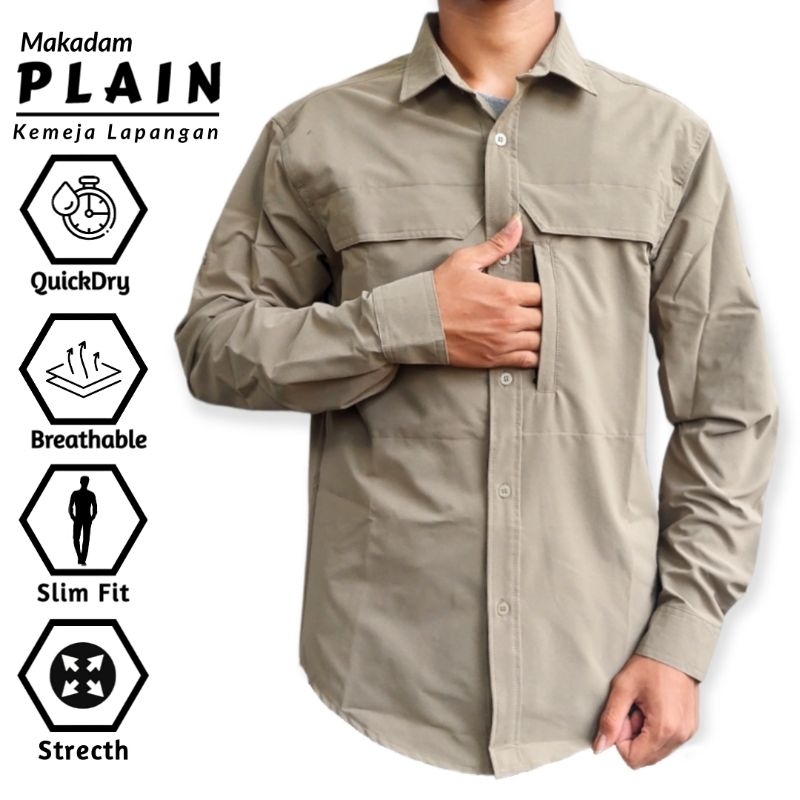 KEMEJA Pdl tactical outdoor Field Shirt makadam plain quickdry | Shopee ...