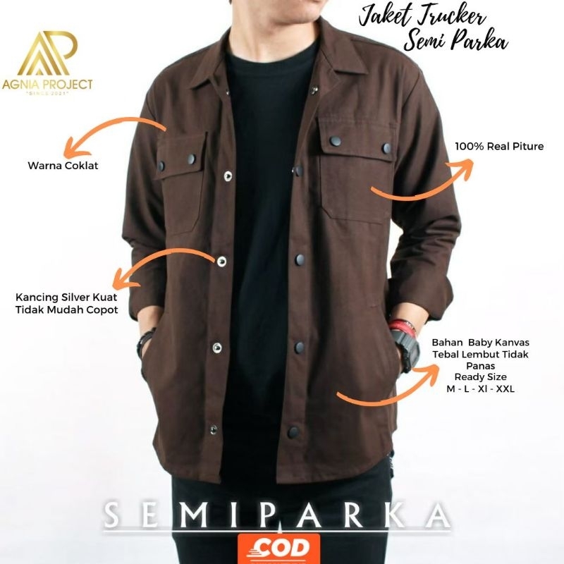 Men's Semi Parka Jacket Plain Canvas Size M L XL XXL Jacket Distro ...