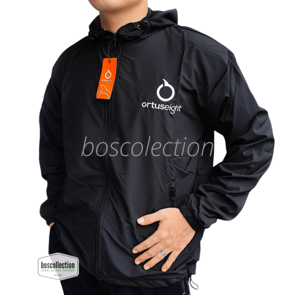 HITAM PUTIH Black Ortus Parachute Jacket with White Logo / Sports ...