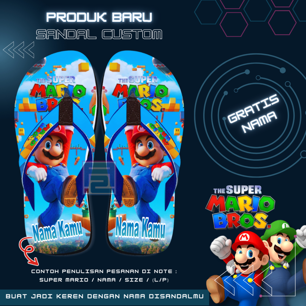 Custom SUPER MARIO Character Sandals, Free Names for Children, Adults ...