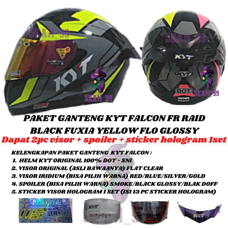 Helm KYT FALCON RAID FUXIA YELLOW FLO FULL FACE DOUBLE VISOR ORIGINAL ...