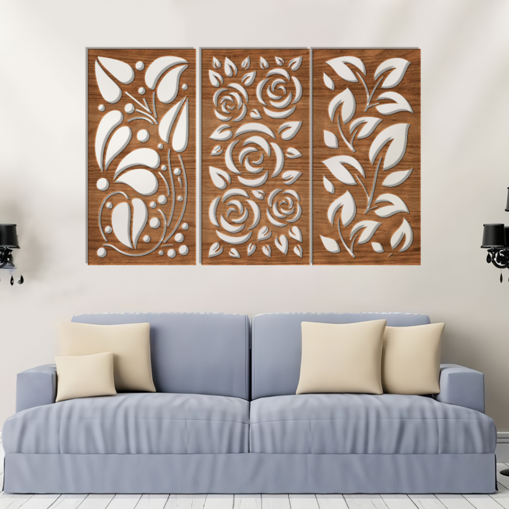 KAYU HIASAN DINDING Wall Decoration (30X60) Abstract Flower Wall ...