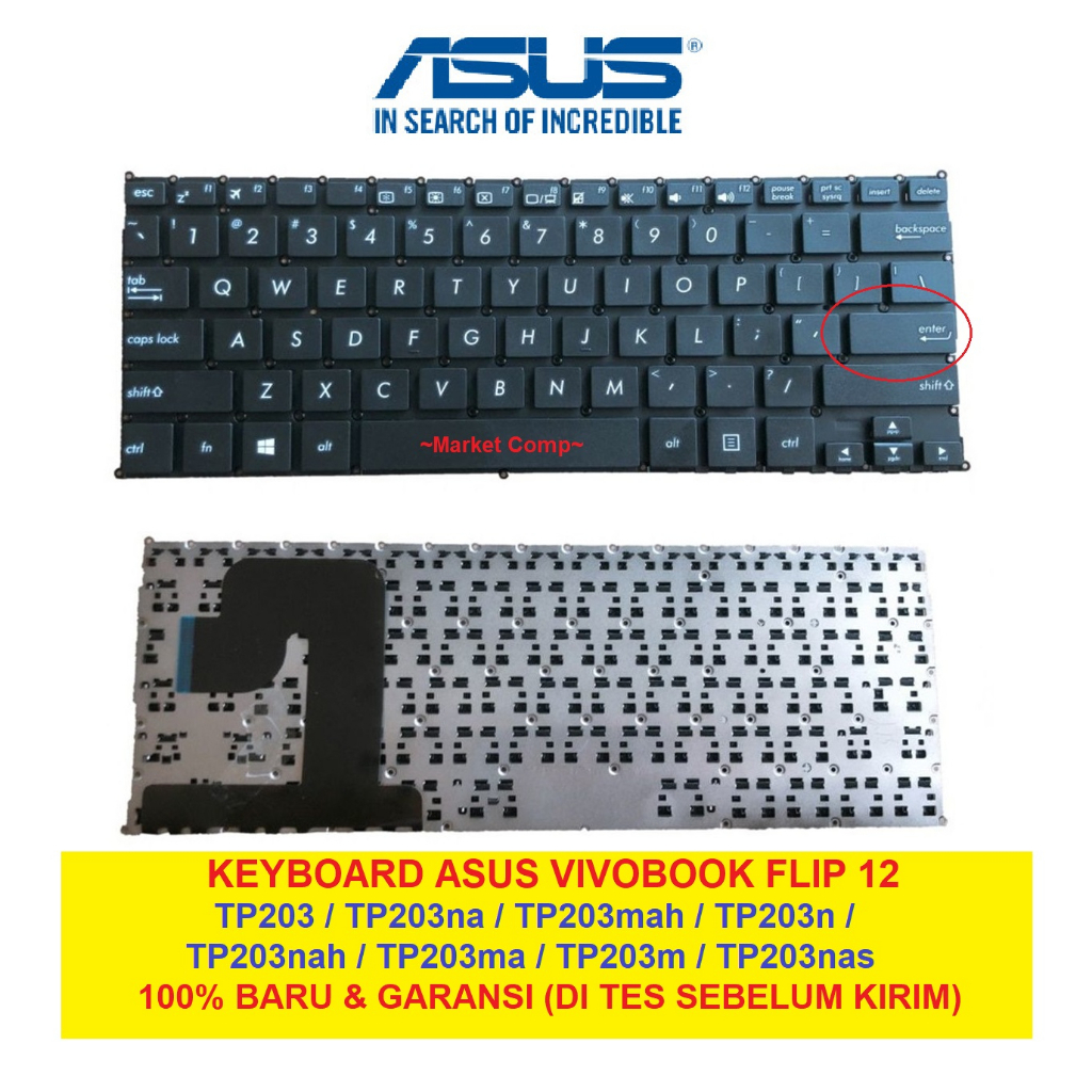 HITAM Laptop Keyboard Netbook Asus VivoBook Flip 12 TP203 TP203na ...