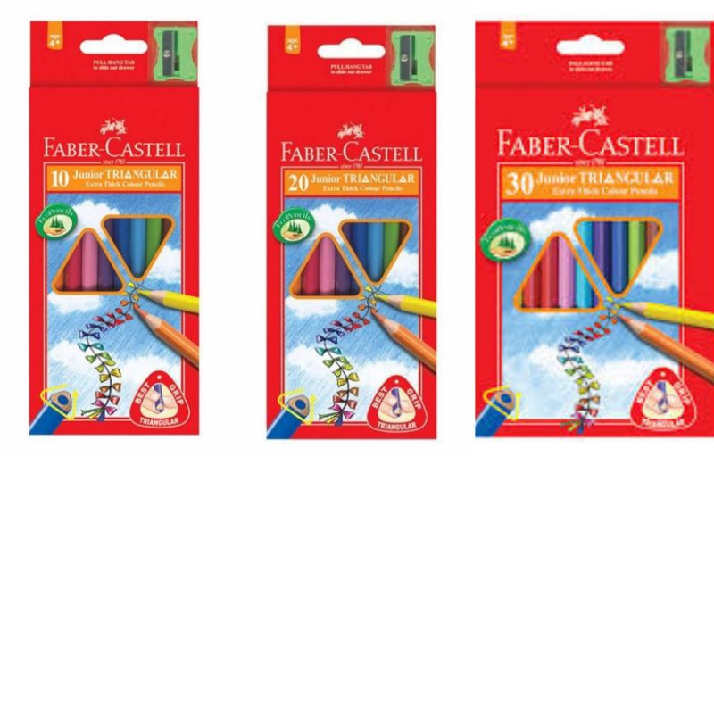 Faber CASTELL JUNIOR TRIANGULAR GRIP COLOR PENCIL SET 10 20 30 TRIANGLE ...