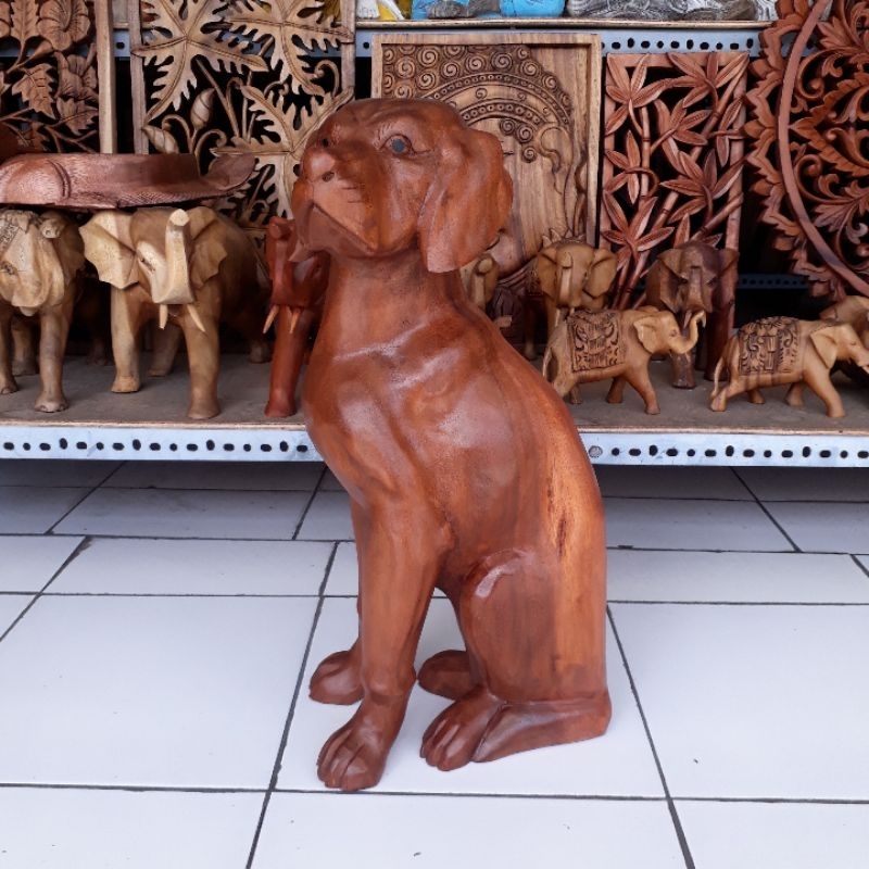 KAYU 50cm High Wooden Dog Statue Display Wooden Statue Home decoration ...