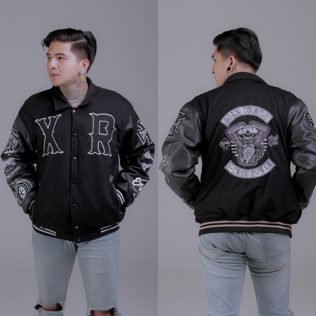 HITAM Varsity Jacket Black Men Touring Jacket Motorcycle Windbreaker ...
