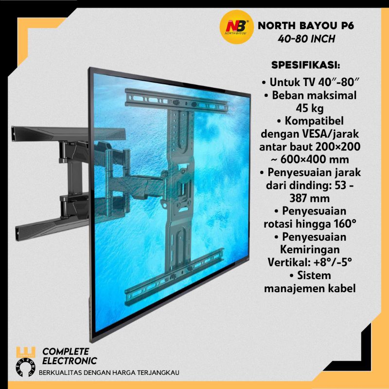 Swivel TV Bracket 6 Way Swivel Bracket 40 43 50 55 60 65 70 75 80 Inch ...