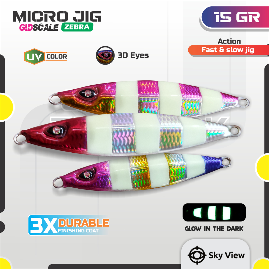 Metal Jig Bait 15gram Slow Jig Bait Full GID Zebra Hologram 15g 15gr 15grm 15g 15gr 15gr 15gram ...