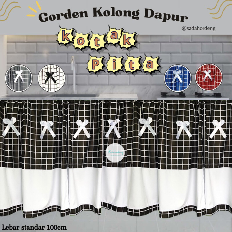 DOUBLE KITCHEN UNDER CURTAIN CURTAINS WITH SQUARE RIBBONS | Shopee Malaysia