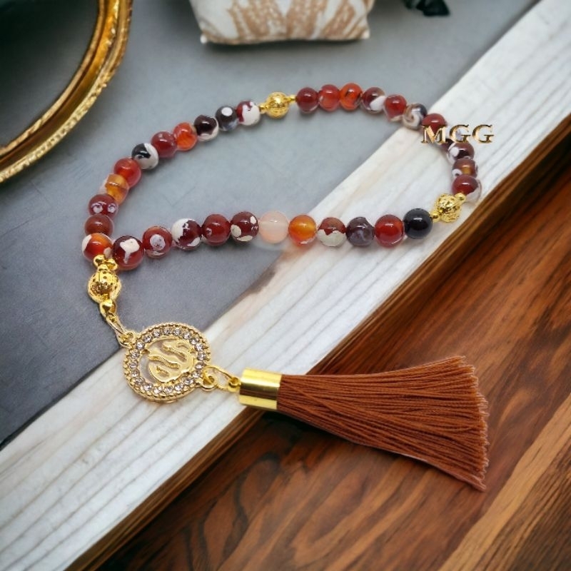 YAMAN AKIK NATURAL STONE TASBIH+LAFADZ ALLAH 33 GRAINS 8MM ORIGINAL ...
