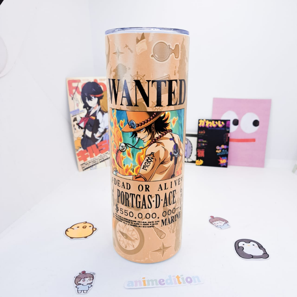 Tumbler Full Print Anime Drinking Bottle One Piece Wanted Bounty Blue ...