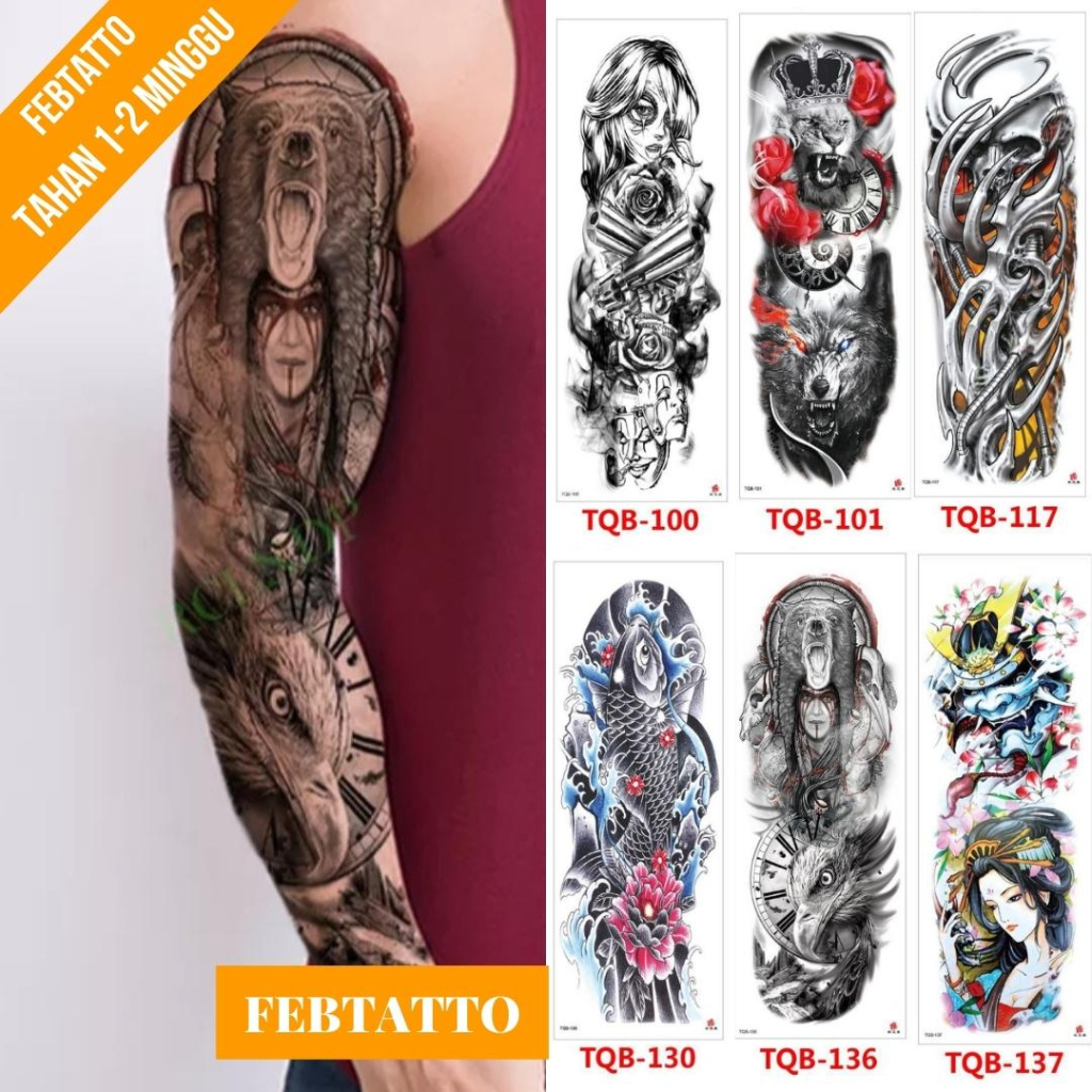 Full Arm Temporary Tattoo Size 17cm x 48cm Eagle Bear Compass TQB 136 ...